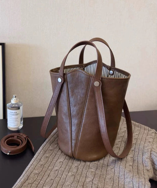 Simple Brown Large Capacity Faux Leather Bucket Bag – Omychic
