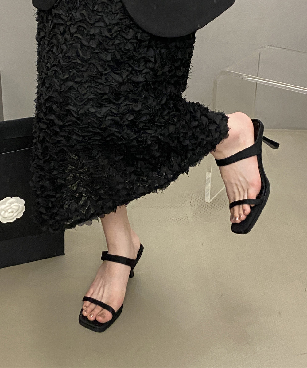 Stylish Rose Faux Leather Stiletto Slide Sandals Peep Toe – Omychic