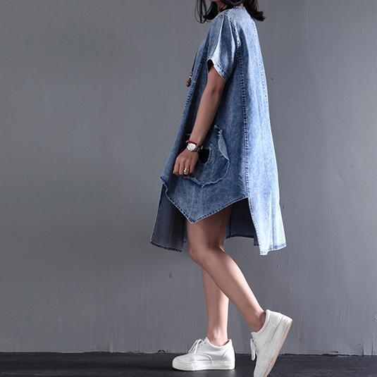 New Asymmetric denim sundress plus size denim summer dresses short sle ...