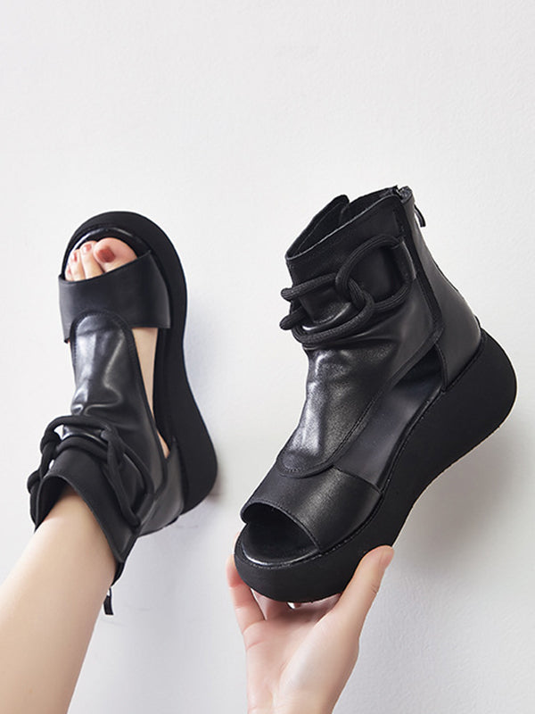 【PU】Casual Solid Color Fish Mouth Platform Shoes High Heels – Omychic