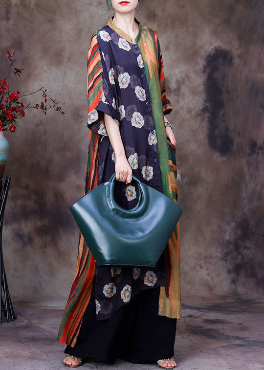 Beautiful Colorblock Print Patchwork Low High Design Silk Two Pieces S ...