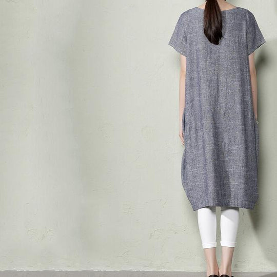 Blue Linen Shift Dress Summer Maxi Dresses Plus Size Linen Clothing ...
