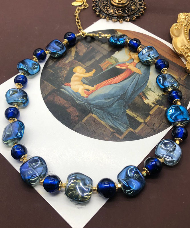 Boho Royal Blue Sterling Silver Ancient Gold Coloured Glaze Locket Nec – Omychic