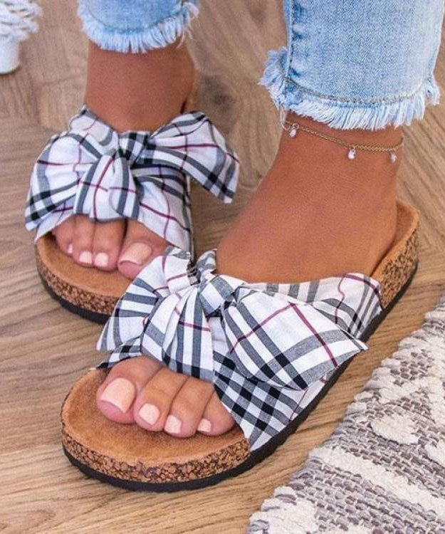 Casual Khaki Beach Slide Sandals Splicing Bow Canvas – Omychic