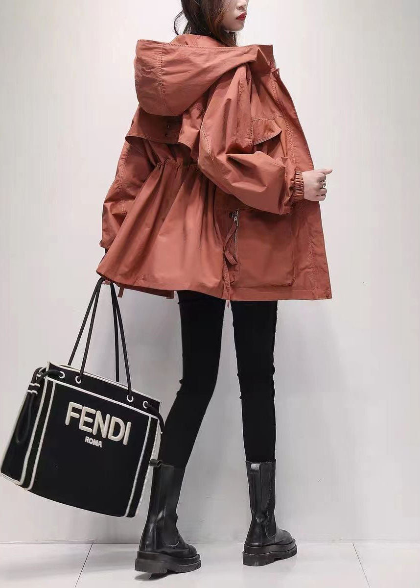 Classy Brick Red Hooded Drawstring Fine Cotton Filled Cinch Jackets Sp ...