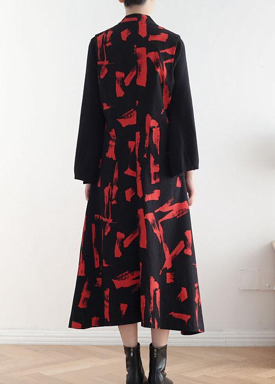 Classy Mulberry Print Peter Pan Collar Button Waistcoat Long Dress Fal ...
