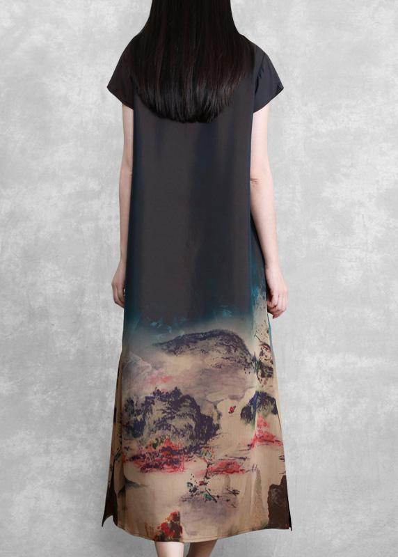 Classy Stand Collar Dress Runway Ink printing Maxi Dress – Omychic
