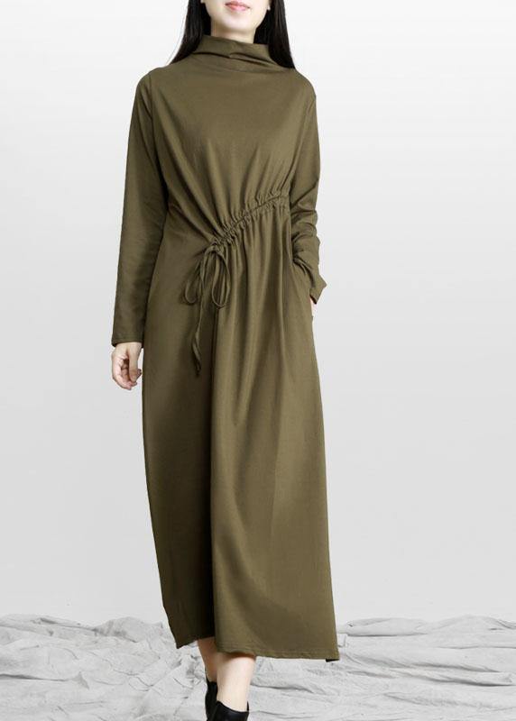 Comfy Army Green Drawstring Asymmetrical Design Side Open Dress Fall ...