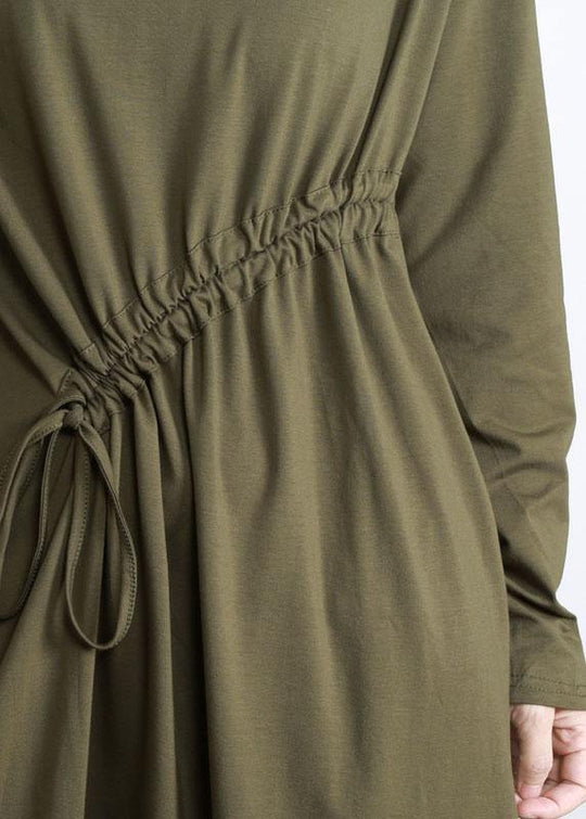 Comfy Army Green Drawstring Asymmetrical Design Side Open Dress Fall ...