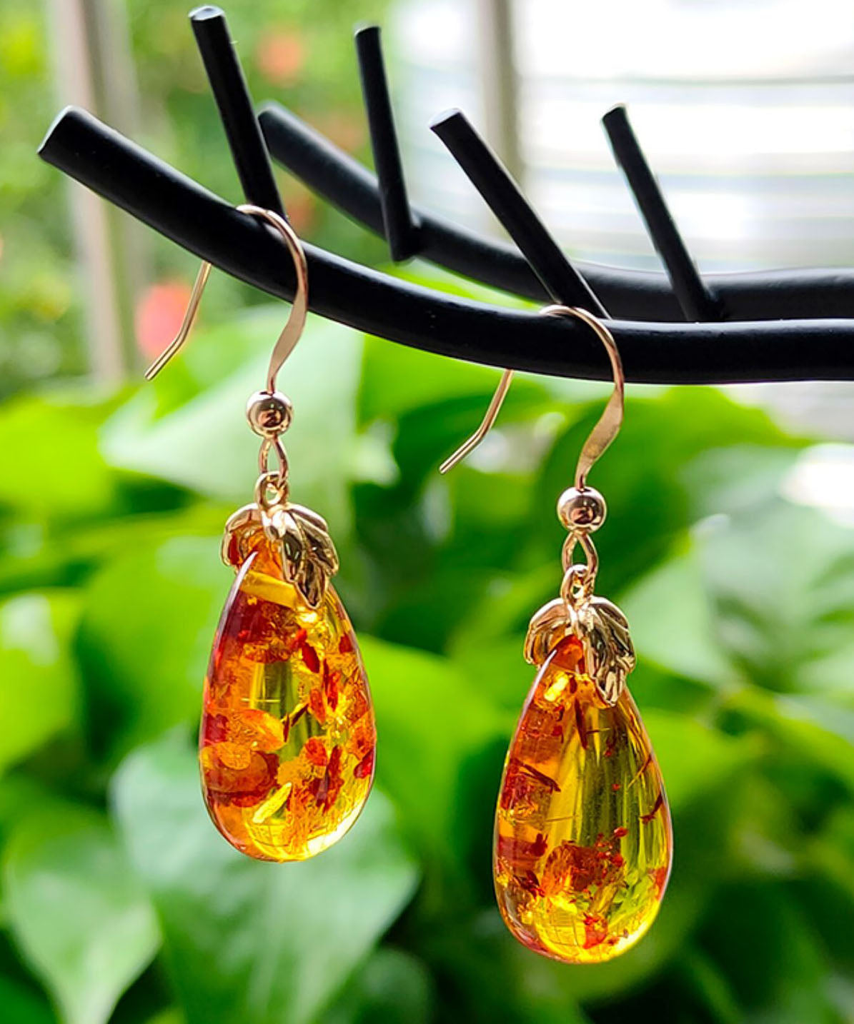 DIY Yellow 14K Gold Amber Water Drop Drop Earrings – Omychic
