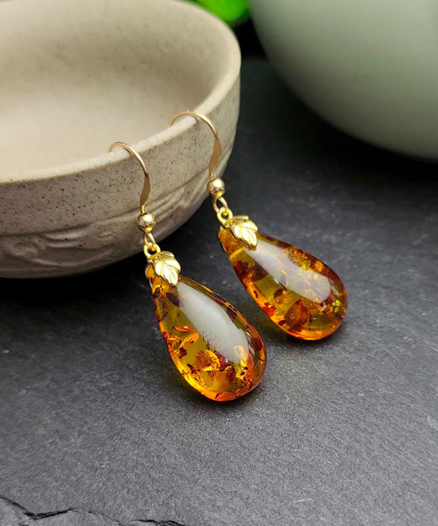 DIY Yellow 14K Gold Amber Water Drop Drop Earrings – Omychic