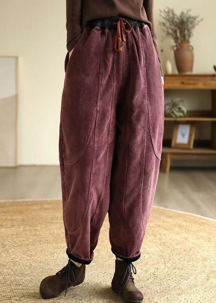 Dull Purple Warm Fleece Corduroy Harem Pants Oversized Winter – Omychic