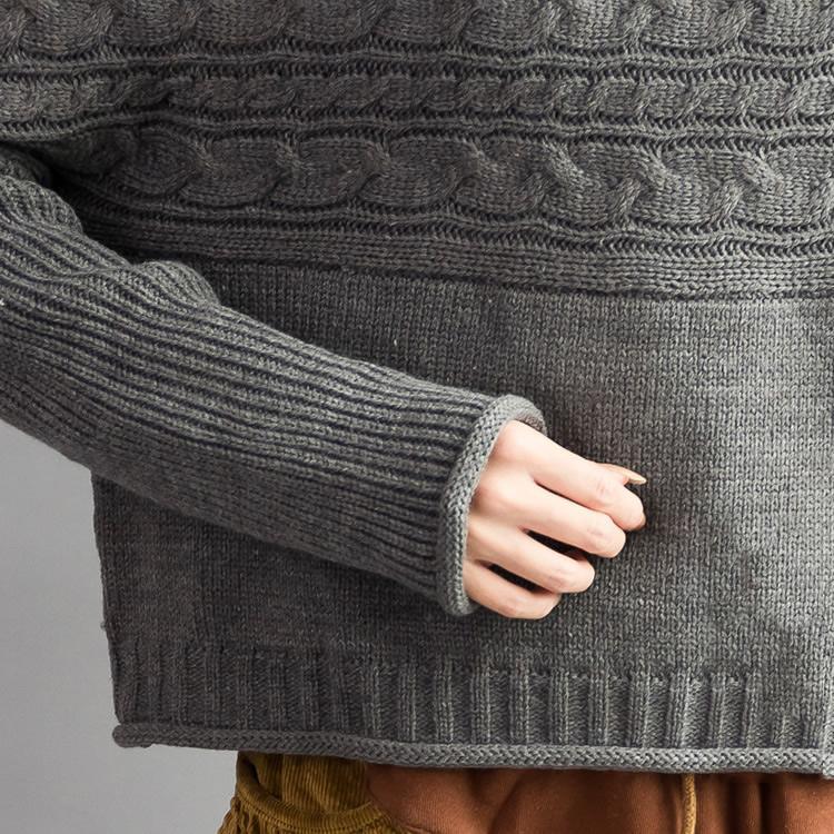 Gray cable knit sweaters woolen long sleeve crop sweaters turtle neck ...
