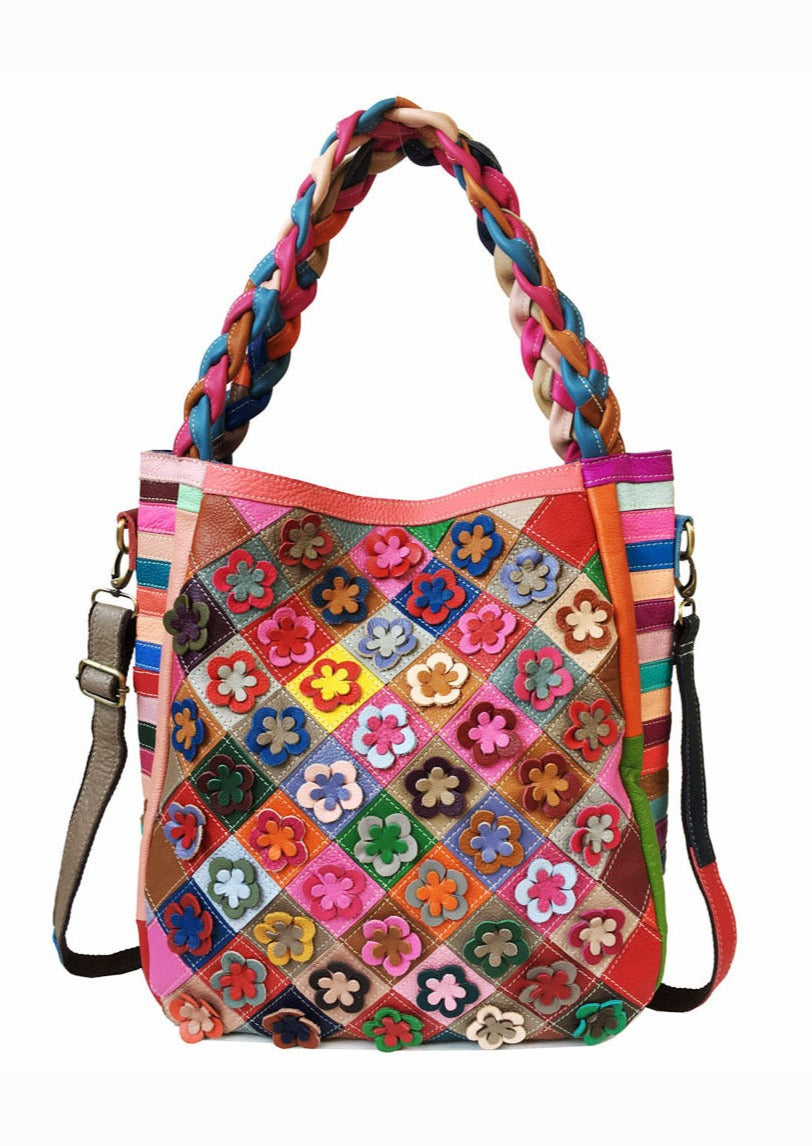 Handmade Multi Color Floral Patchwork Calf Leather Satchel Handbag ...