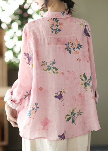 Loose Pink Low High Design Linen Shirt Long Sleeve – Omychic