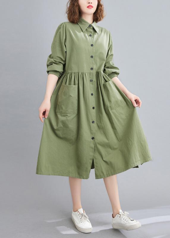 Modern Lapel Cinched Cotton Spring Dresses Runway Green Dresses – Omychic