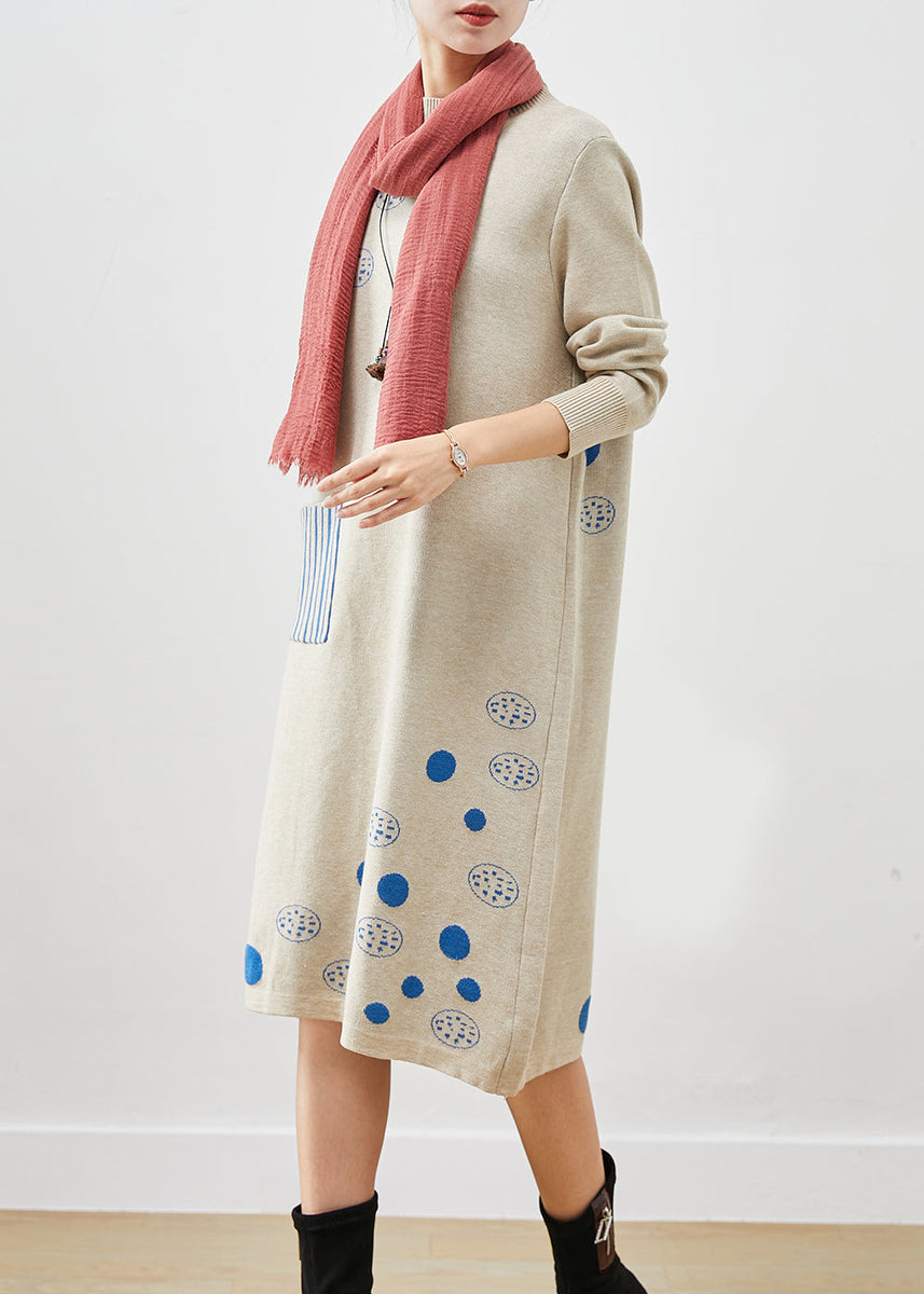 Modern Light Grey Print Knit Long Dress Fall – Omychic