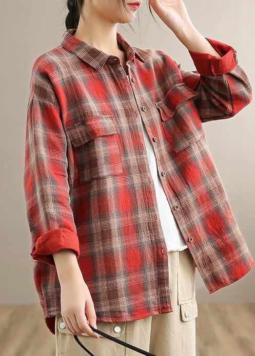 Modern Red Plaid Clothes Spring Blouses Long Sleeve – Omychic
