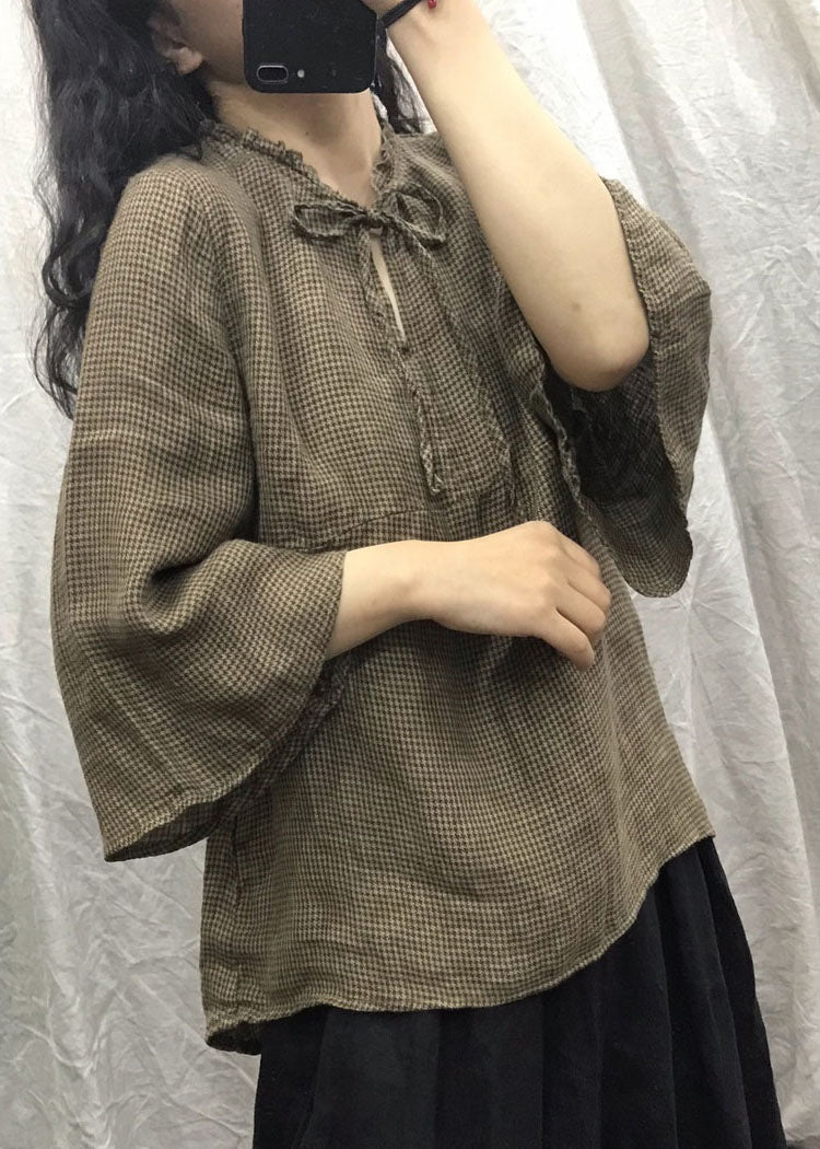 Natural Red Ruffled Plaid flare sleeve Blouse Tops – Omychic