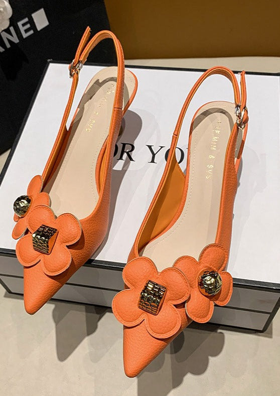 Orange Pointed Toe Floral Sequined Splicing Stiletto Sandals – Omychic