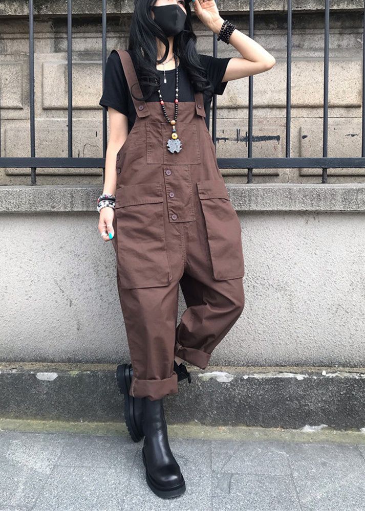 Organic Coffee Solid Overalls Jumpsuit Summer – Omychic