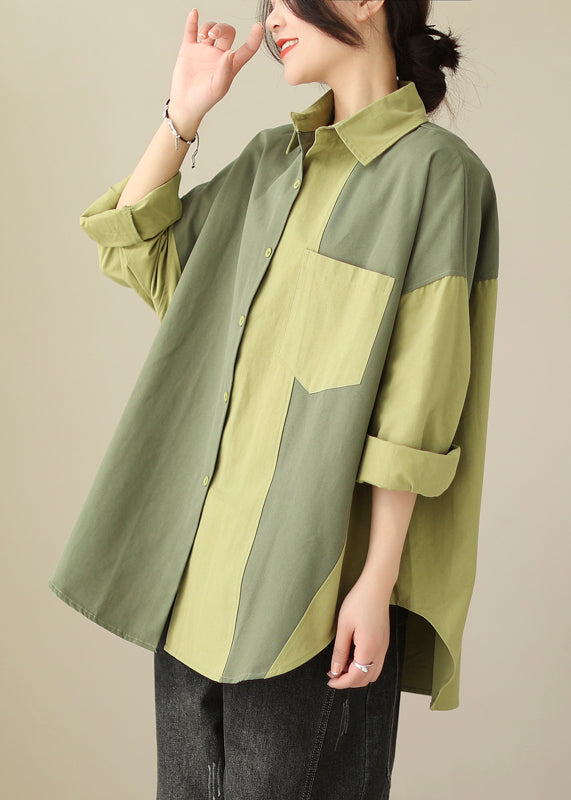 Original Colorblock Asymmetrical Patchwork Cotton Shirt Spring – Omychic