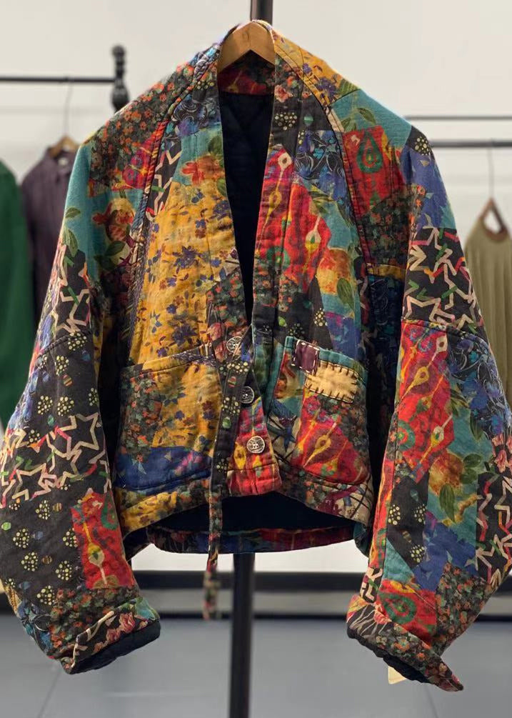 Original Yellow Asymmetrical Print Fine Cotton Filled Coats Winter ...