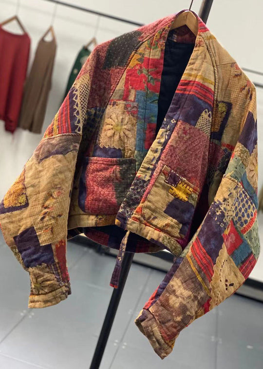 Original Yellow Asymmetrical Print Fine Cotton Filled Coats Winter ...