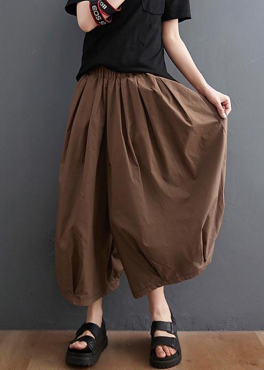Plus Size Brown Pockets Wide Leg Pants Trousers Summer Cotton Linen ...
