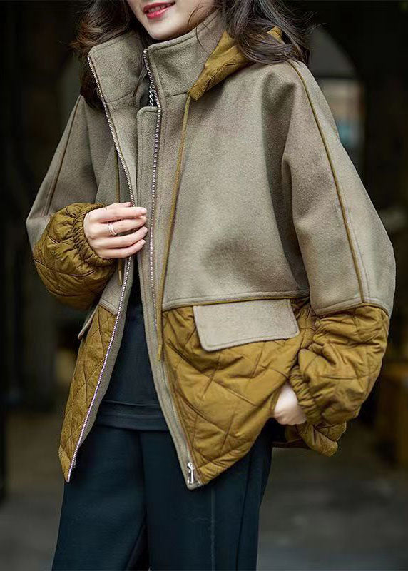 Plus Size Colorblock Zip Up Patchwork Cotton Hooded Jacket Fall – Omychic