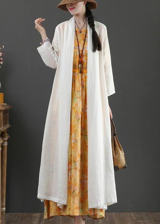 Plus Size White Summer Linen side open Loose Coat Long – Omychic