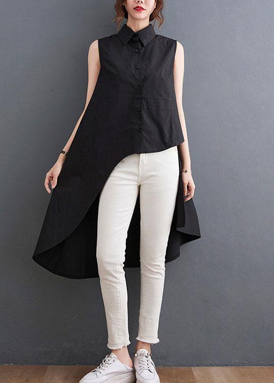 Simple Black asymmetrical design low high design Summer Blouses – Omychic