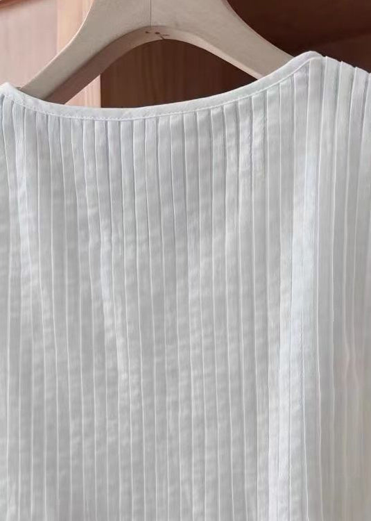 Simple White O Neck Solid Wrinkled Cotton Vest Sleeveless – Omychic