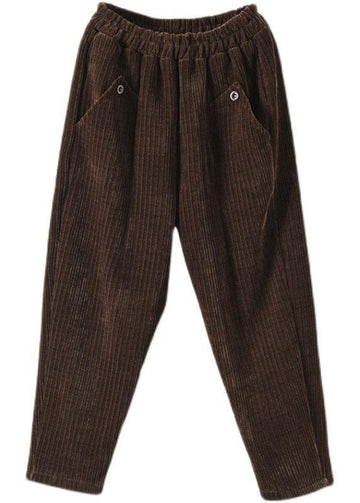 Vintage Coffee Thick Button Pockets Straight Casual Fall Pants – Omychic