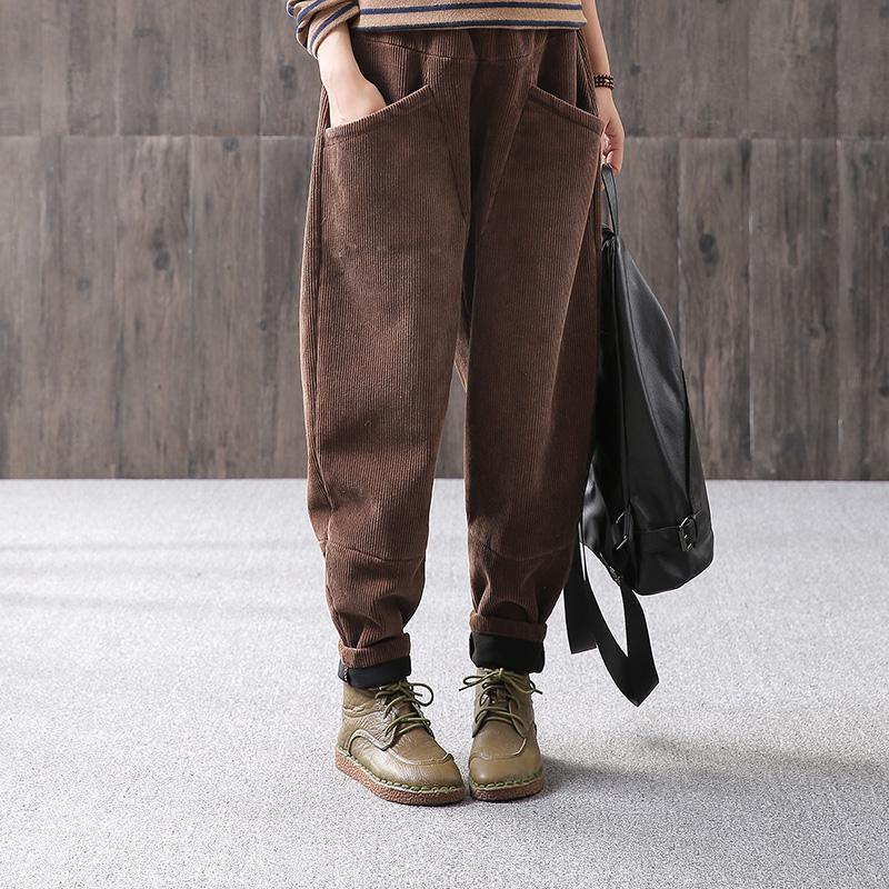 Loose Spring Warm Solid Casual Corduroy Pants – Omychic