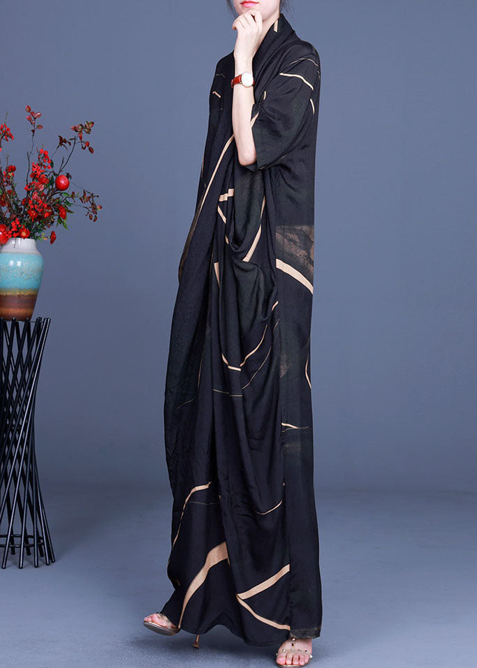 Women Black V Neck Chiffon Dress Half Sleeve – Omychic