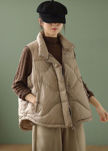 Women Khaki Stand Collar Oversized Duck Down Puffer Vests Winter – Omychic