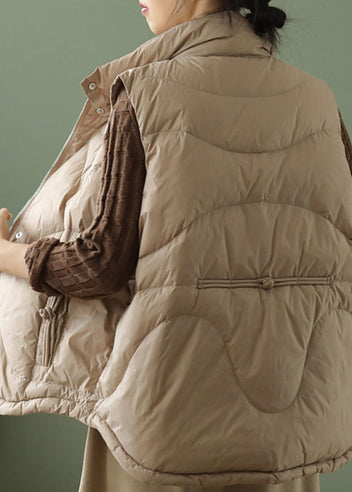 Women Khaki Stand Collar Oversized Duck Down Puffer Vests Winter – Omychic
